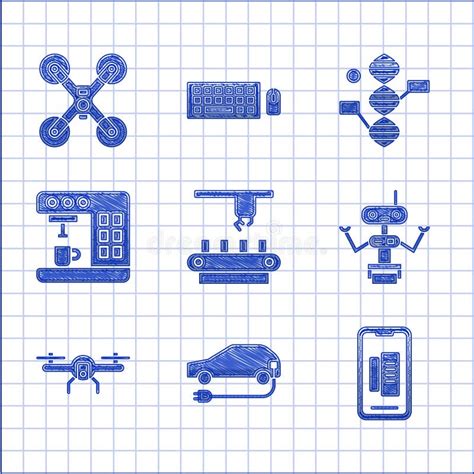 Set Factory Conveyor System Belt Electric Car Smartphone Mobile Phone Robot Drone Flying