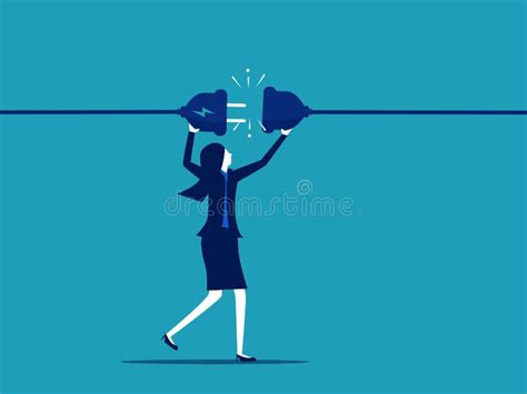 Connection Or Synergy Businesswoman Connecting Electric Power Lines