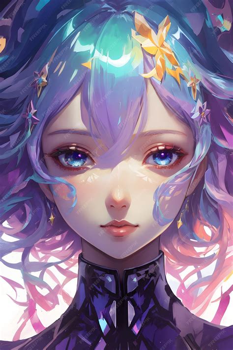 Premium Ai Image Iridescent Color Anime Portrait Fantasy Anime Girl Iridescent Anime Girl