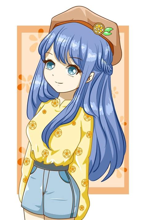 Anime Girl Blue Hair In Summer Design Character Cartoon Illustration
