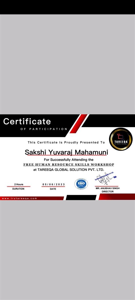 Sakshi Mahamuni On Linkedin Workshop Certificate ☺️