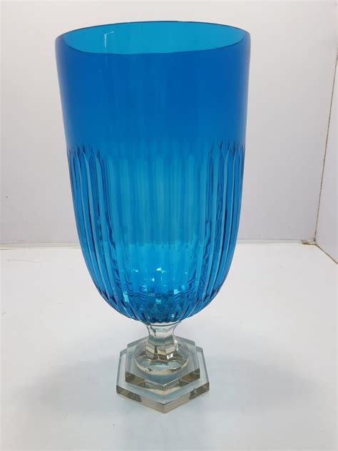 Round Glossy Blue Glass Flower Vase For Decoration Sizedimension 12