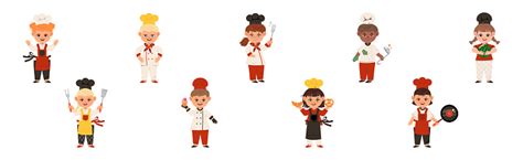 어린 아이들 요리사 캐릭터 에서 Toque 와 제복 요리 식사 벡터 세트 아이에 대한 스톡 벡터 아트 및 기타 이미지 Istock