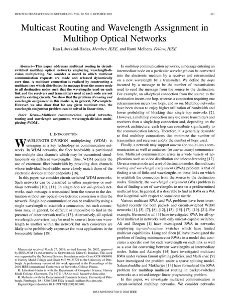 Pdf Multicast Routing And Wavelength Assignment In Multihop Optical