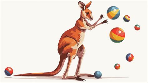 Circus Kangaroo Standing On Ball And Juggling With Balls Premium Ai
