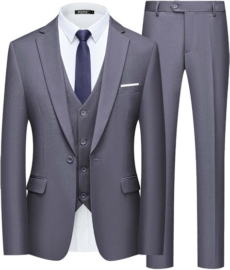 Wulful Mens Slim Fit Suit One Button 3 Piece Blazer Dress Business
