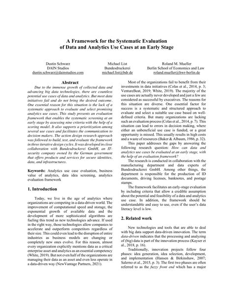Pdf A Framework For The Systematic Evaluation Of Data And Analytics Use Cases At An Early Stage