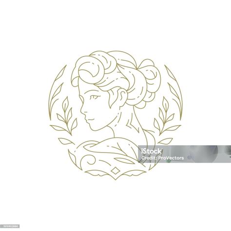 Gentle Woman Portrait With Elegant Hairstyle Floral Branch Minimal Line