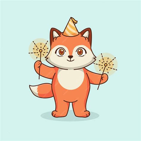 Premium Vector Cartoon Fox Holding Fireworks Vector Illustration