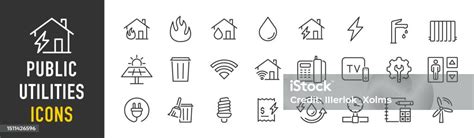 라인 스타일의 공공 시설 웹 아이콘입니다 임대료 영수증 전기 수도 가스 차고 난방 수금 벡터 그림입니다 기체 물리 구조에 대한 스톡 벡터 아트 및 기타 이미지 Istock