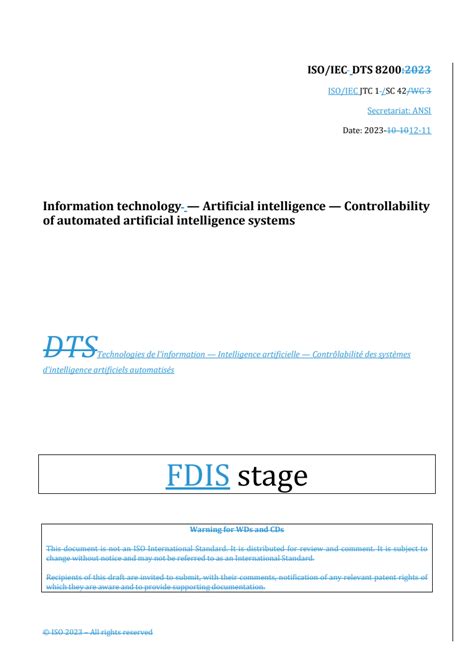 ISO IEC TS 8200 Information Technology Artificial Intelligence Controllability Of Automated