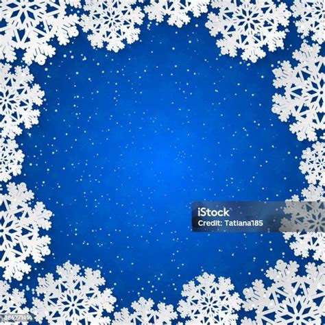눈송이 장식 잘라 종이 벡터 블루 겨울 사각 프레임 3차원 형태에 대한 스톡 벡터 아트 및 기타 이미지 3차원 형태 겨울 공휴일 Istock