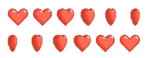 프레임별 픽셀 하트 회전 레트로 8 비트 아케이드 게임 요소 애니메이션 시퀀스 스프라이트 낭만적 인 사랑 움직이는 상징 활력 발렌타인 기호 디지털 Ui Nowaday 벡터