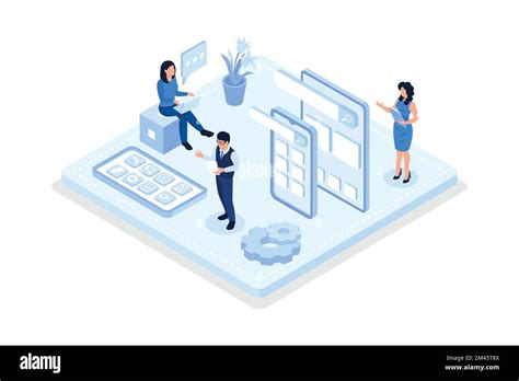developers prototyping ui design and user experience concept isometric vector modern