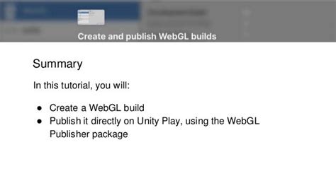 Unity Deploying Your Project On Web GL PPT