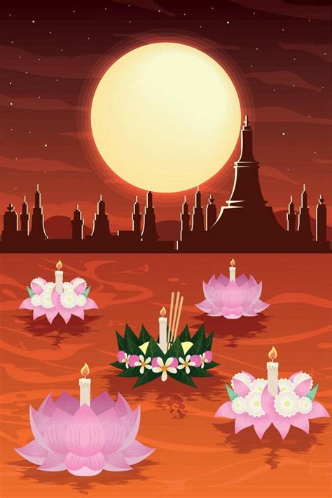 Loy Krathong Red Scene 11453648 Vector Art At Vecteezy