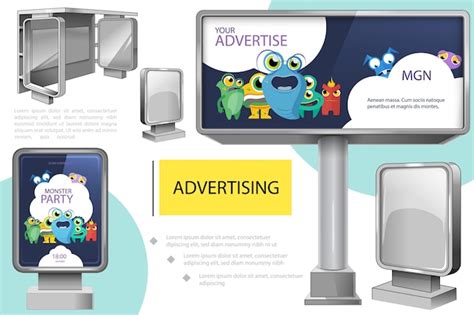현실적인 3d 옥외 광고 광고 판 기호 무료 벡터