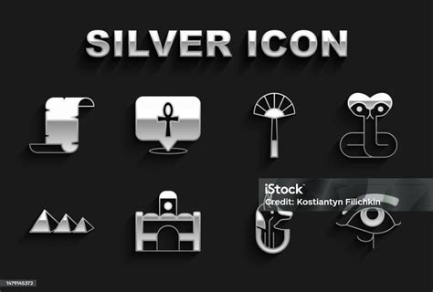 이집트 집 뱀 호루스의 눈 아누비스 피라미드 부채 파피루스 두루마리 및 십자가 Ankh 아이콘을 설정합니다 벡터 건축에 대한 스톡 벡터 아트 및 기타 이미지 Istock