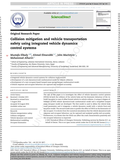 Pdf Collision Mitigation And Vehicle Transportation Safety Using Integrated Vehicle Dynamics