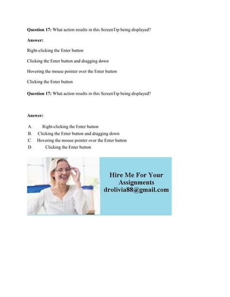 Question 17 What Action Results In This Screentip Being Displayed A