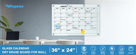 Glass Dry Erase Calendar For Wall 36 X 24 Inches Magnetic
