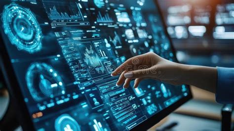 Close Up Of A Hand Interacting With A Futuristic Digital Interface On A