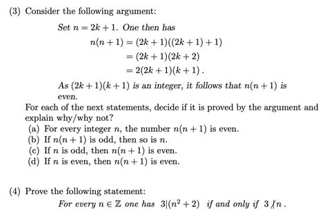 Solved 3 Consider The Following Argument Set N 2k 1