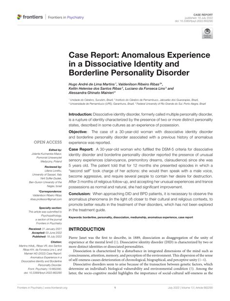 Pdf Case Report Anomalous Experience In A Dissociative Identity And