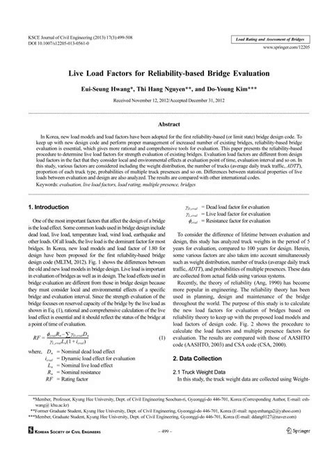Pdf Live Load Factors For Reliability Based Bridge Evaluation Dokumen Tips