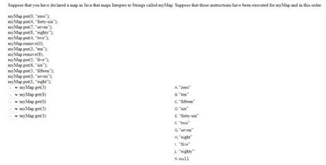 Solved Suppose That You Have Declared A Map In Java That