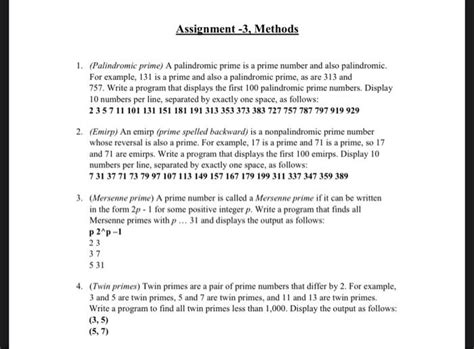 Solved Assignment 3 Methods 1 Palindromic Prime A