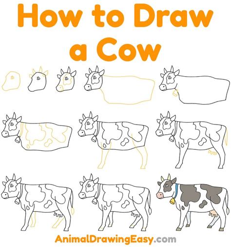 How To Draw A Cow Step By Step Cow Drawing Easy Cow Drawing Cute Easy Drawings