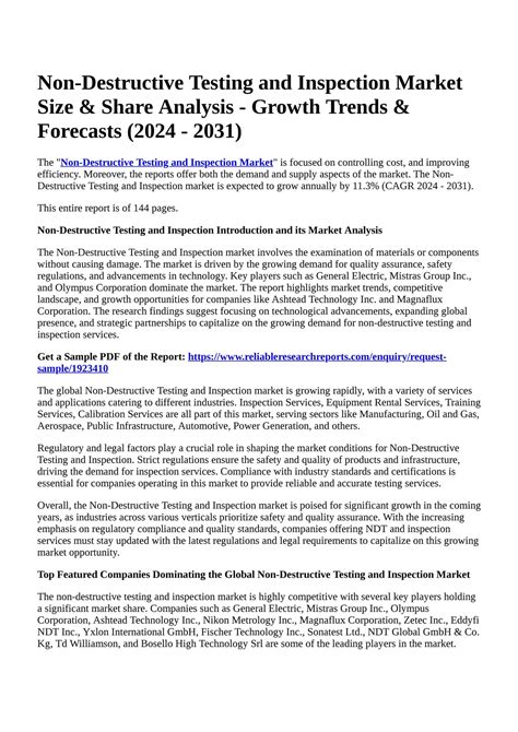 Reportprime Non Destructive Testing And Inspection Market Size