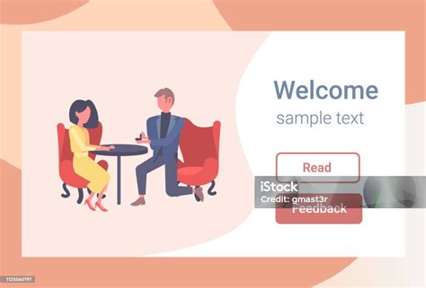 남자 무릎 잡고 약혼 반지 여자에 게 제안 하 고 그 복사본을 제공 하는 발렌타인 데이 개념 부부 사랑 결혼에 행복 한 결혼 수평 평면 공간 개념에 대한 스톡 벡터 아트 및