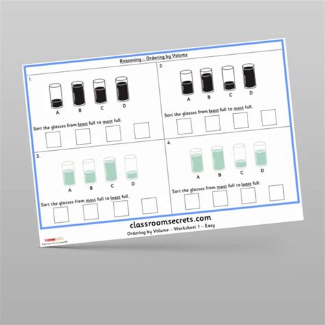 KS1 Reasoning Ordering By Volume Test Practice Resource Classroom Secrets