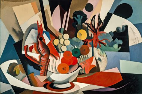 Premium Ai Image Abstract Geometric Seafood Set Low Poly In Constructivism Style Generative Ai