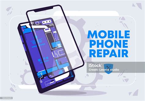 휴대 전화 수리의 벡터 일러스트 스마트 폰의 기술적 인 내부 수리를 위해 분해 된 휴대 전화 개념에 대한 스톡 벡터 아트 및 기타 이미지 Istock