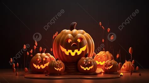 할로윈 섬뜩한 배경 배너에 무서운 캐릭터와 짜증 호박 연단 프로모션 3d 렌더링 주황색 연단 최소한의 장면 3d 장면 배경 일러스트 및 사진 무료 다운로드 Pngtree