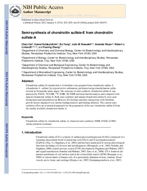 Pdf Semi Synthesis Of Chondroitin Sulfate E From Chondroitin Sulfate A