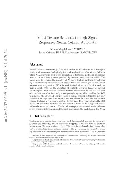 Pdf Multi Texture Synthesis Through Signal Responsive Neural Cellular Automata