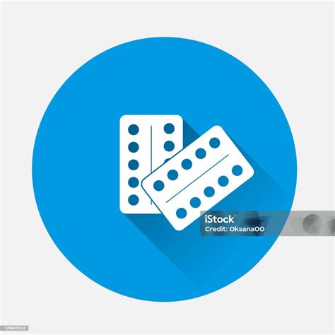 파란색 배경에 물집 아이콘에 벡터 알 약 긴 그림자가 있는 플랫 이미지 0명에 대한 스톡 벡터 아트 및 기타 이미지 0명 3차원 형태 건강관리와 의술 Istock