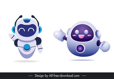 Robot Model Design Elements Cute Cartoon Characters Vectors Images Graphic Art Designs In