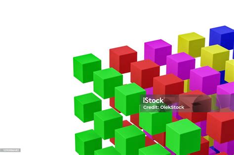 흰색 배경에 고립 된 많은 여러 가지 색상의 작은 큐브로 만든 하나의 큰 큐브 3d 렌더링 가장자리에 대한 스톡 사진 및 기타