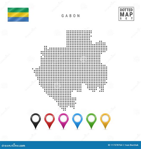 传染媒介加蓬的被加点的地图 加蓬的简单的剪影 加蓬的国旗 套多彩多姿的地图标志 向量例证 插画 包括有 标志 地产 117378764