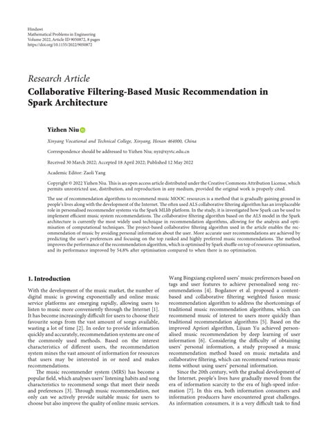 Pdf Collaborative Filtering Based Music Recommendation In Spark