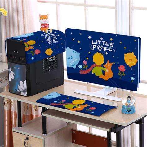 ผ้าคลุมกันฝุ่นคอมพิวเตอร์ชุดตกแต่งเดสก์ท็อปผ้าคลุมเคสคอมพิวเตอร์แป้นพิมพ์โฮสต์แมวน่ารักผ้าคลุม