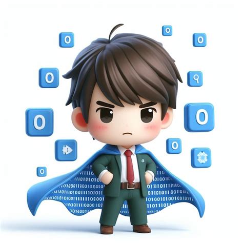Premium Photo Cute 3d Style Chibi Programmer With A Determined Expression Wearing A Superhero