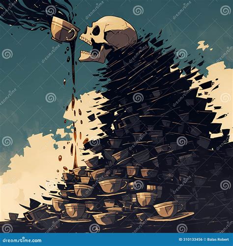 Skeletal Coffee Stack A Darkly Delightful Illustration Stock