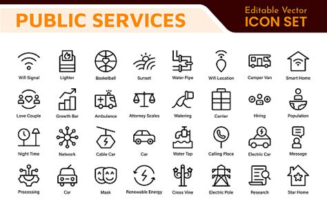 개요 공공 서비스 아이콘 집합입니다 미니멀리스트 얇은 선형 웹 아이콘 세트입니다 공용 유틸리티와 관련된 선 아이콘입니다 가스 전기 물 난방 개념에 대한 스톡 벡터 아트 및