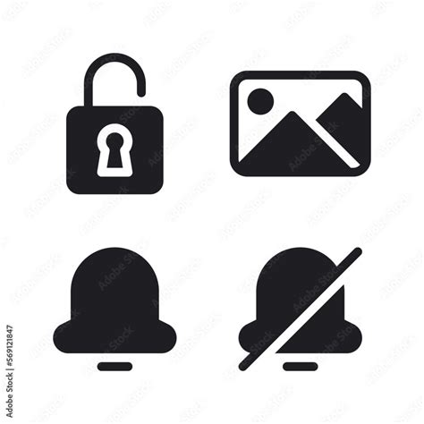 User Interface Icons Set Unlock Image Bell Silent Perfect For Website Mobile App App